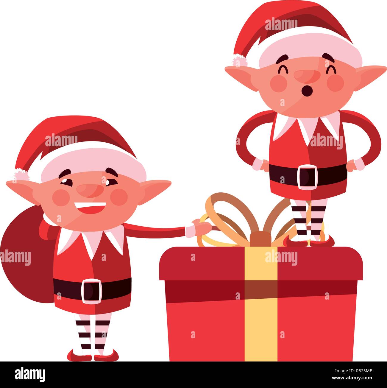 christmas elves and gift boxes vector illustration Stock Vector Image ...