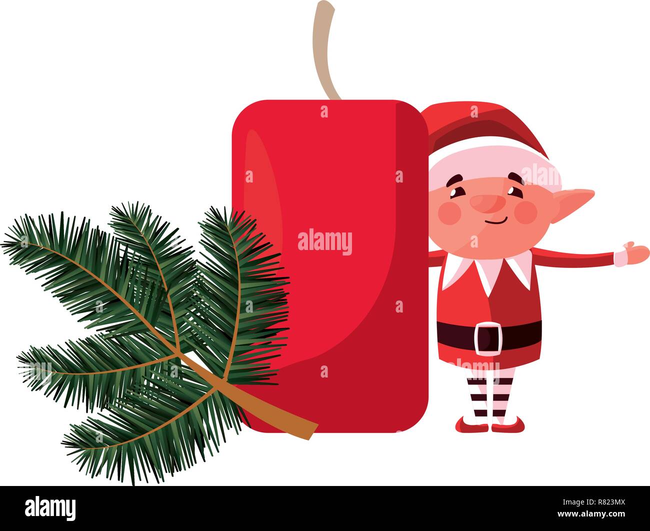 christmas elf with candle and branch vector illustration Stock Vector ...