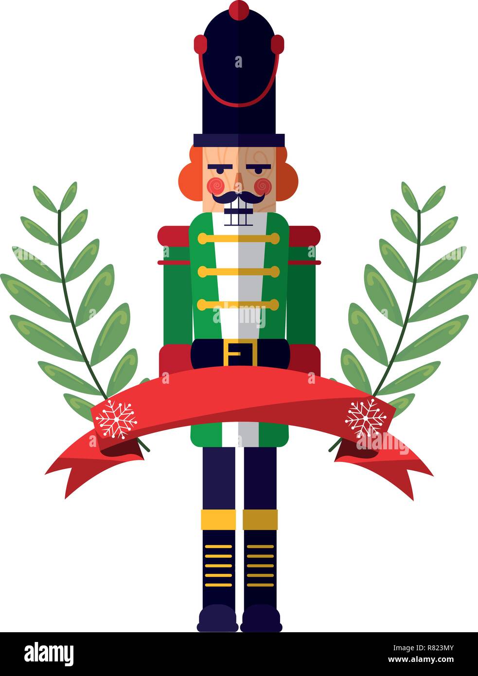 christmas nutcracker branches ribbon decoration vector illustration ...