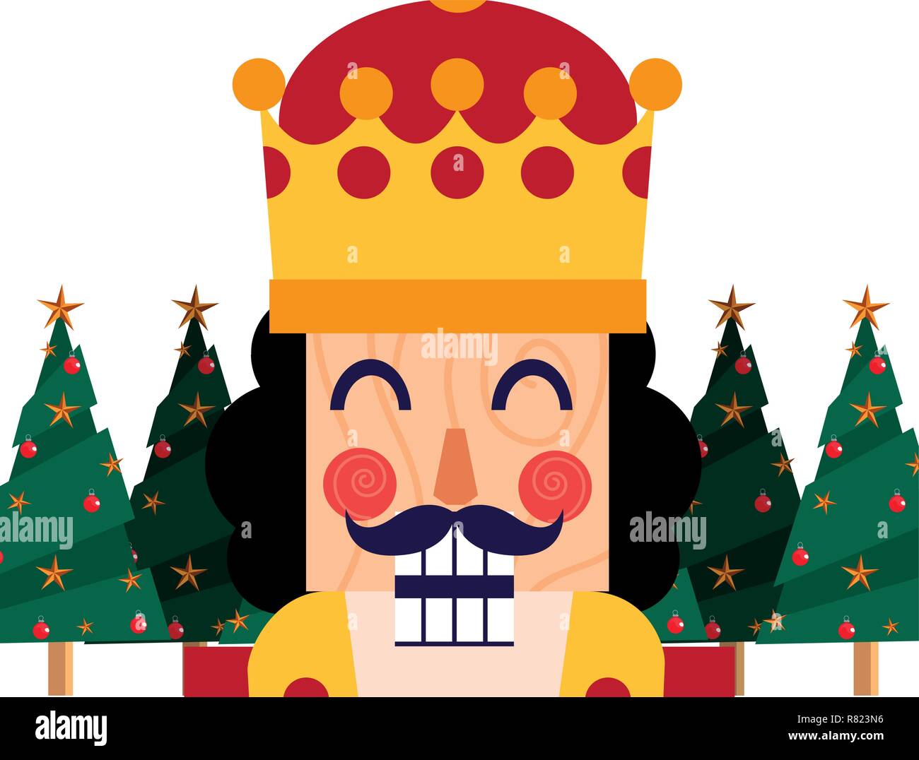 christmas nutcracker face pine trees vector illustration Stock Vector ...