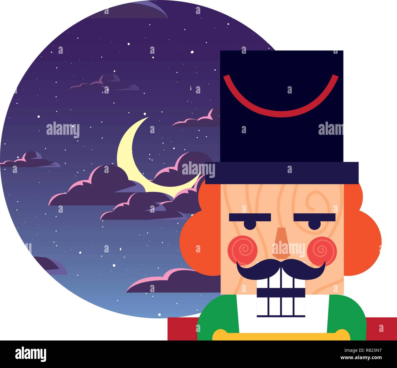 christmas nutcracker face night landscape vector illustration Stock ...