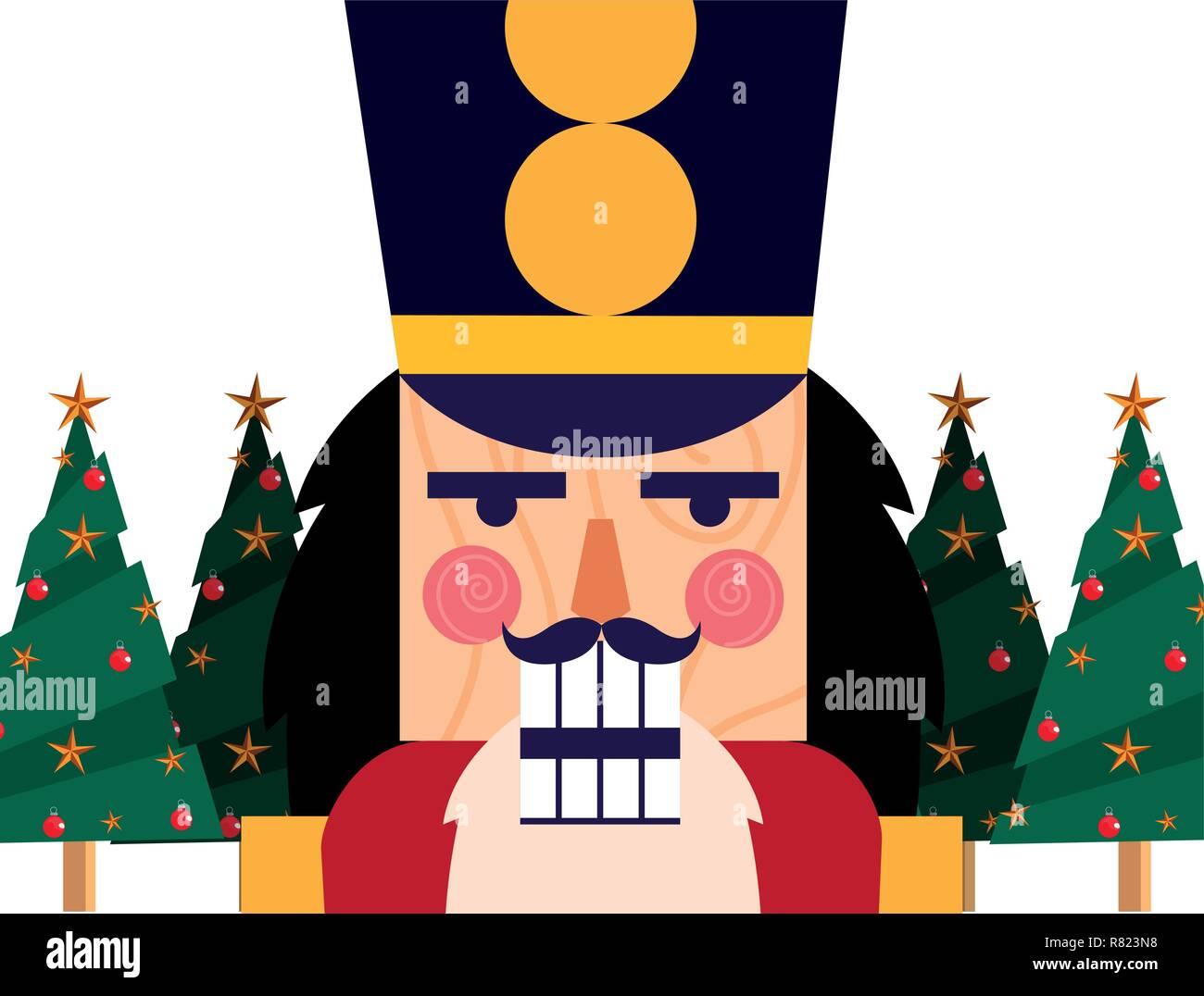 christmas nutcracker face pine trees vector illustration Stock Vector ...