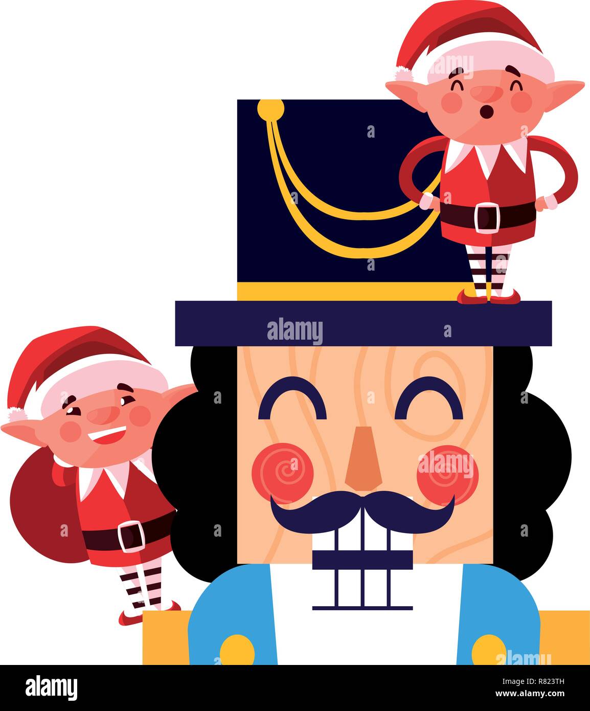 christmas nutcracker and elves decoration vector illustration Stock ...