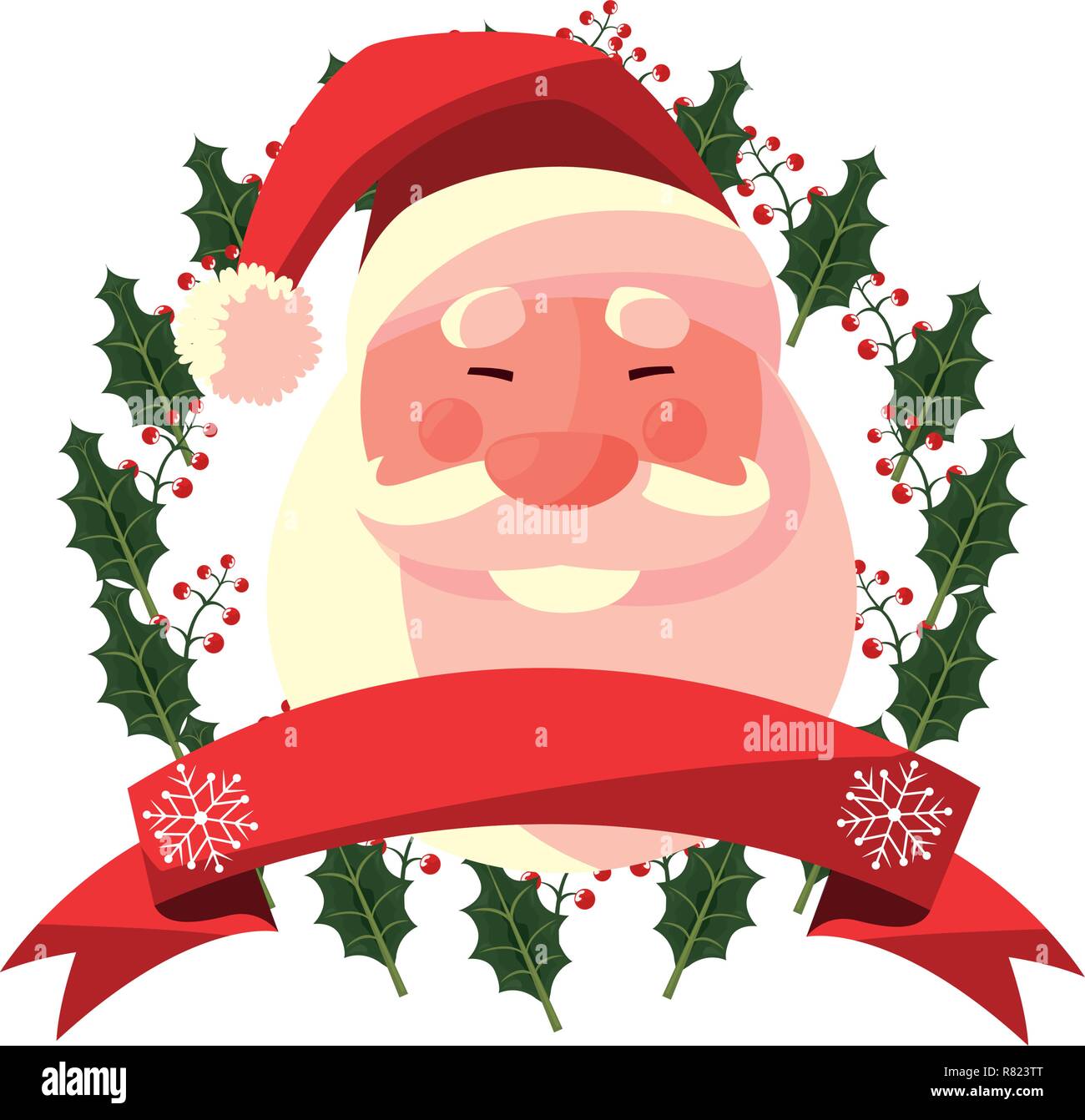 christmas santa claus wreath ribbon decoration vector illustration ...