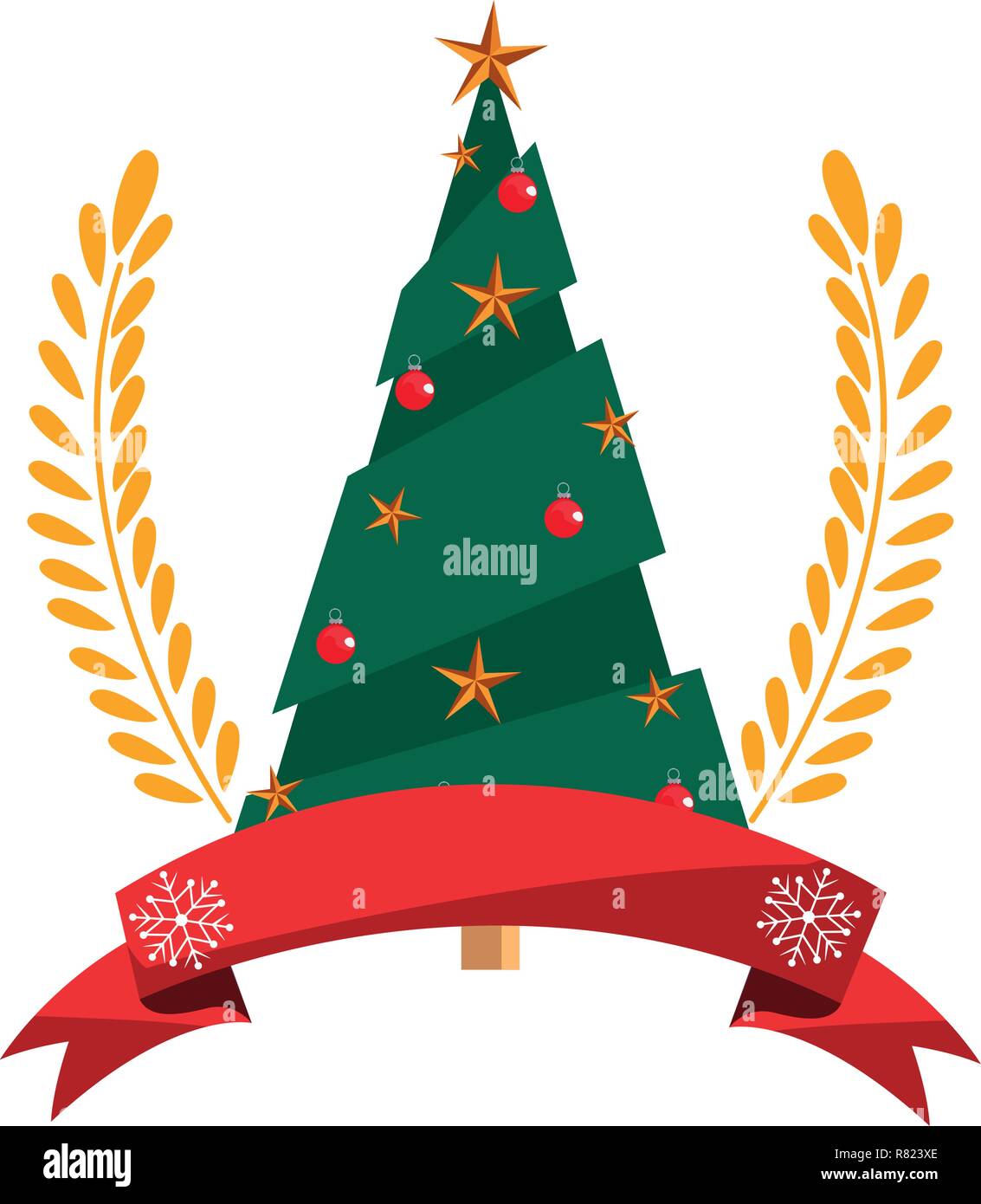 christmas tree leaves ribbon decoration vector illustration Stock ...