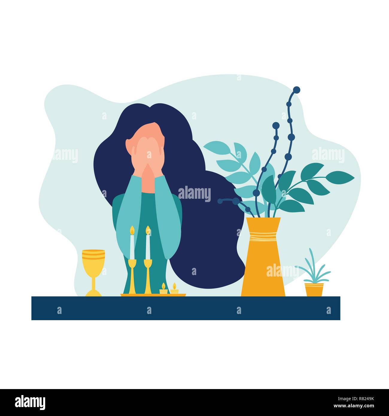 Cartoon Candlestick Lighting Jewish Grandmother Lighting Candles For
