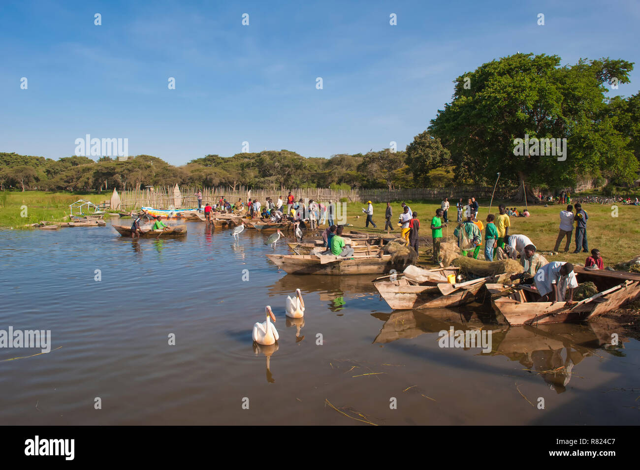 Boats at the fishing harbor, Awasa, Ethiopia Stock Photo - Alamy