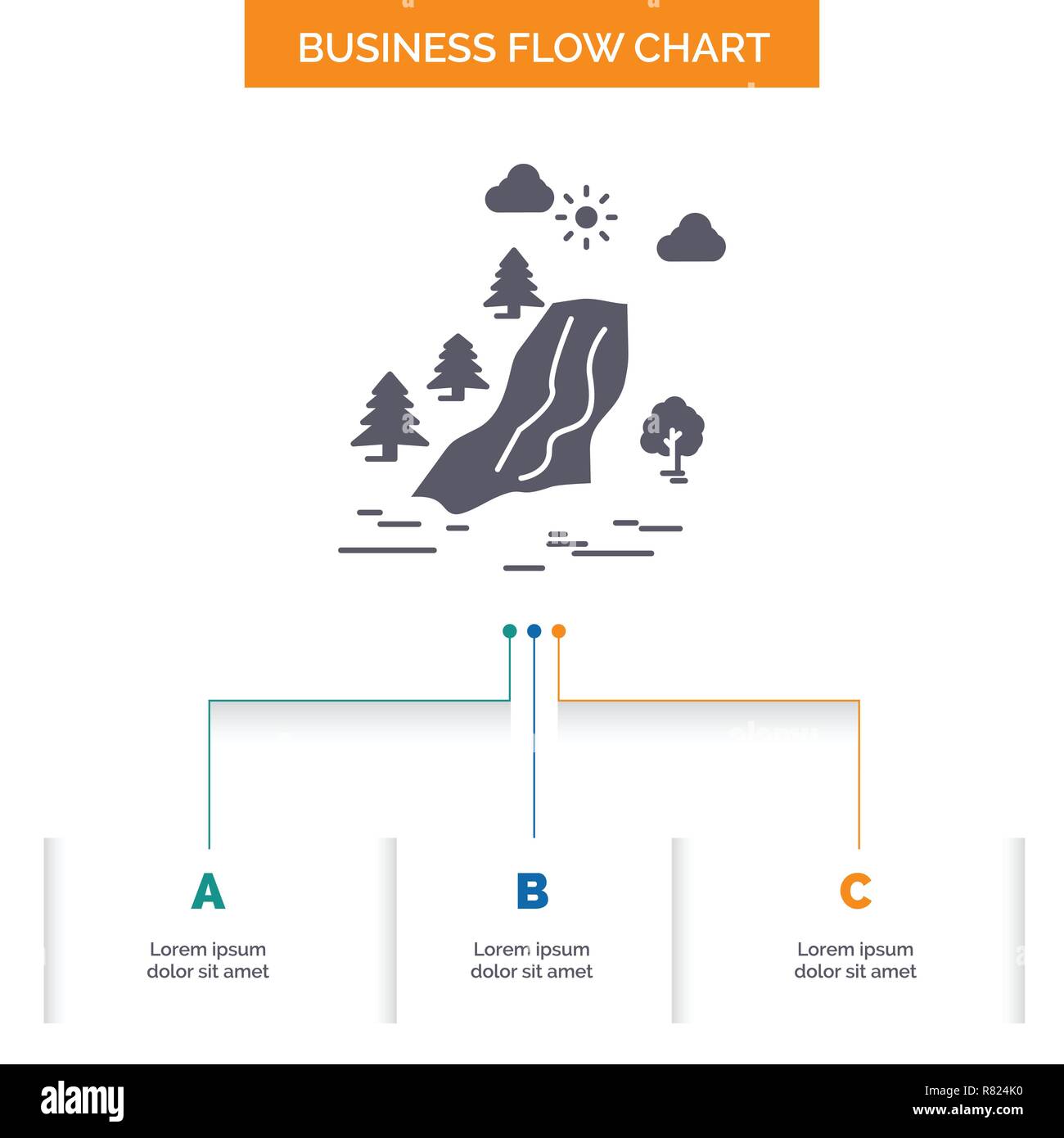 waterfall, tree, pain, clouds, nature Business Flow Chart Design with 3 ...