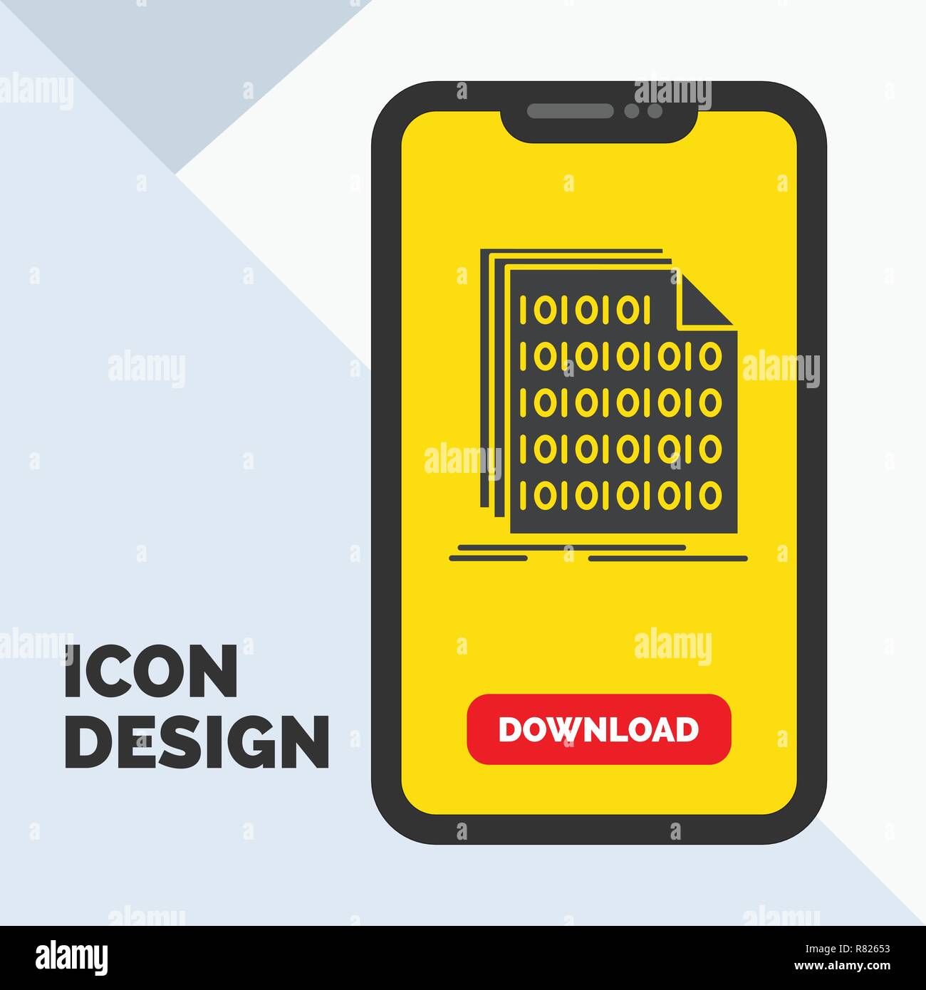 Binary Code Coding Data Document Glyph Icon In Mobile For Download Page Yellow Background 