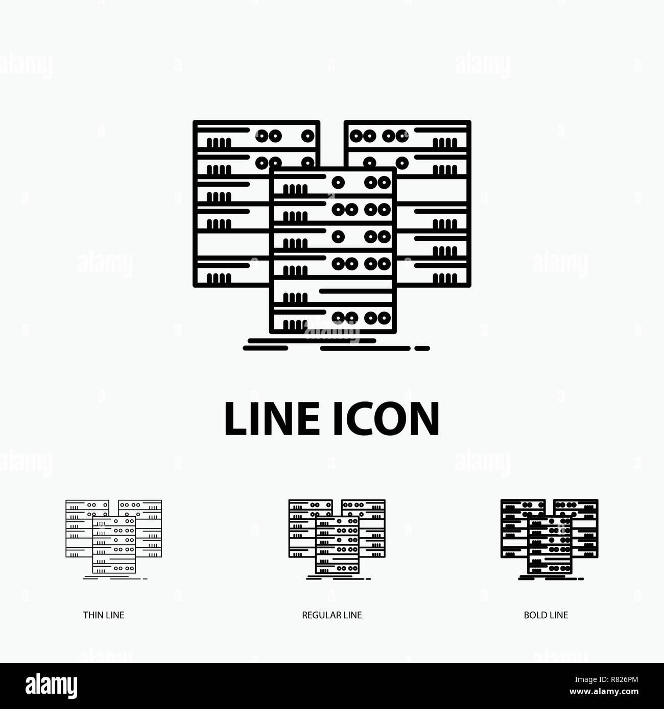 Center Centre Data Database Server Icon In Thin Regular And Bold Line Style Vector
