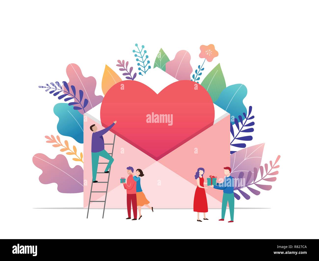 Happy Valentines day, love letter concept. Big envelope with red heart ...