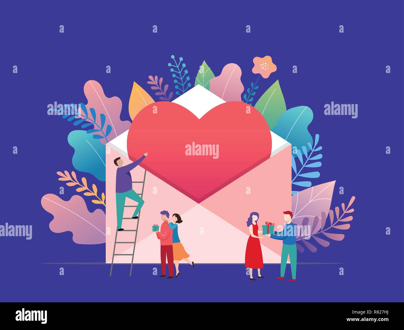 Happy Valentines day, love letter concept. Big envelope with red heart ...