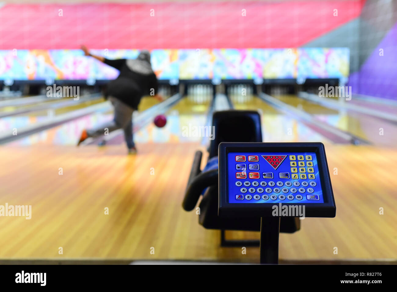 Control panel at bowling alley Stock Photo - Alamy