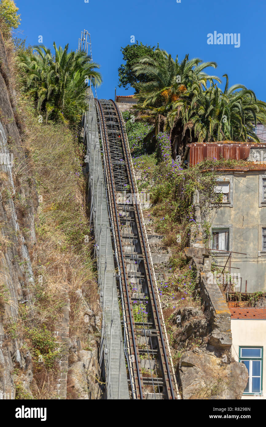 View of funicular rail with buildings and vegetation Stock Photo - Alamy