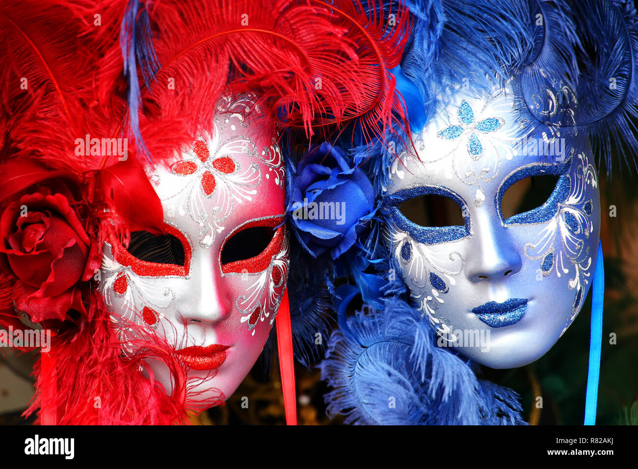 Display of masks at a souvenir shop in the street of Venice, Italy. Masks have always been an ...