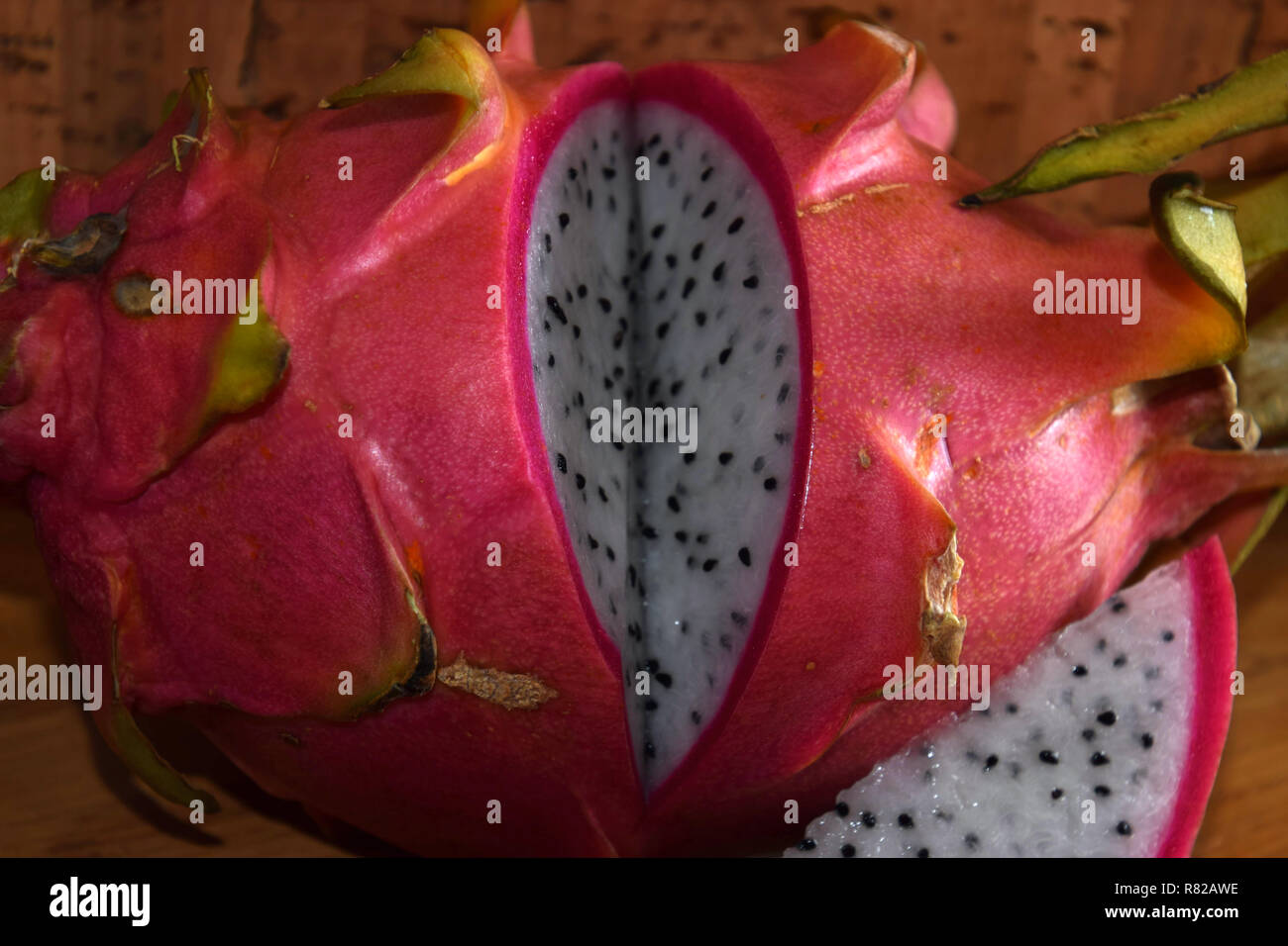 sliced dragon fruit, pitaya blanca or white-fleshed and pink-skinned ...