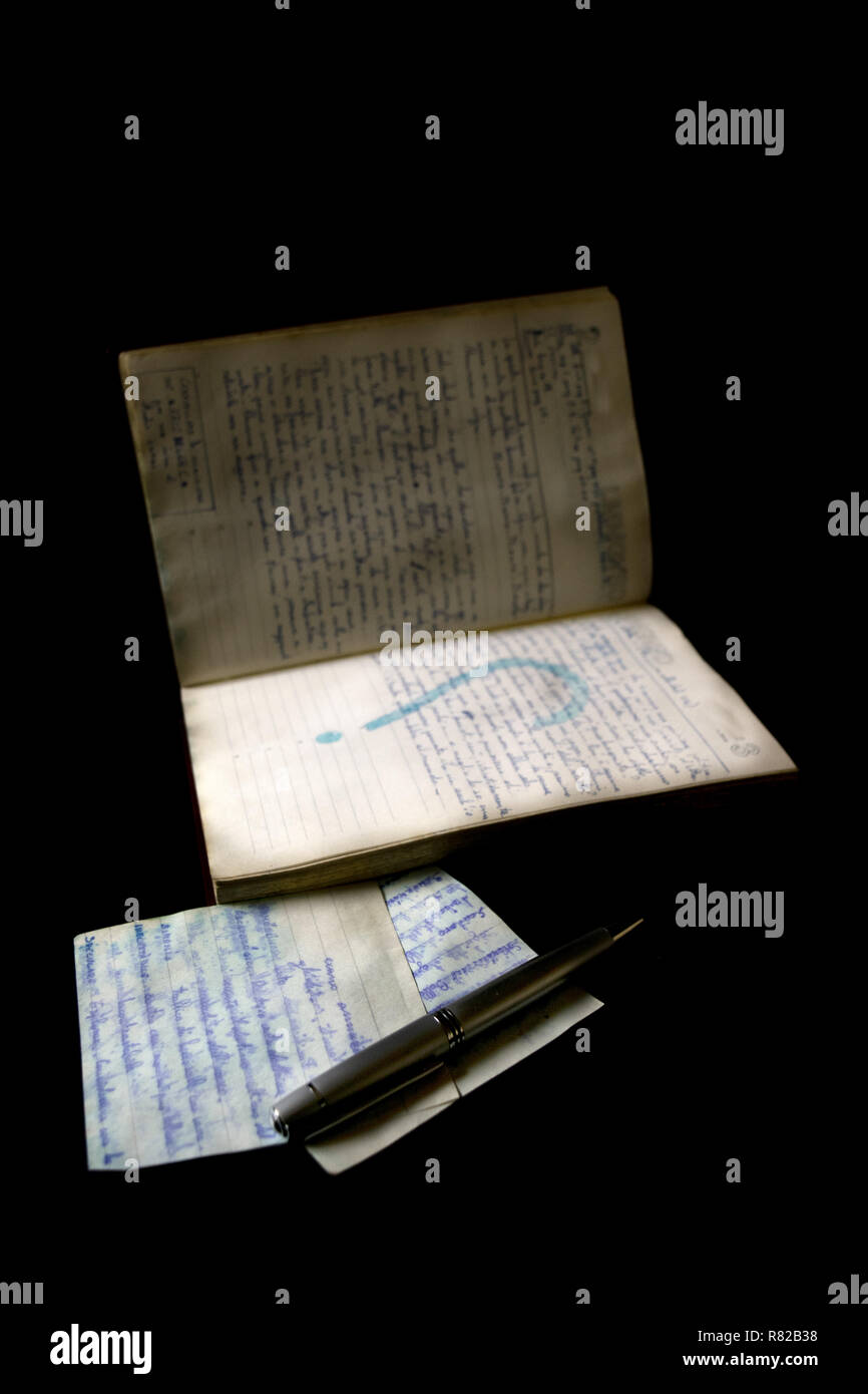 old manuscript with handwritten letters on black background Stock Photo ...