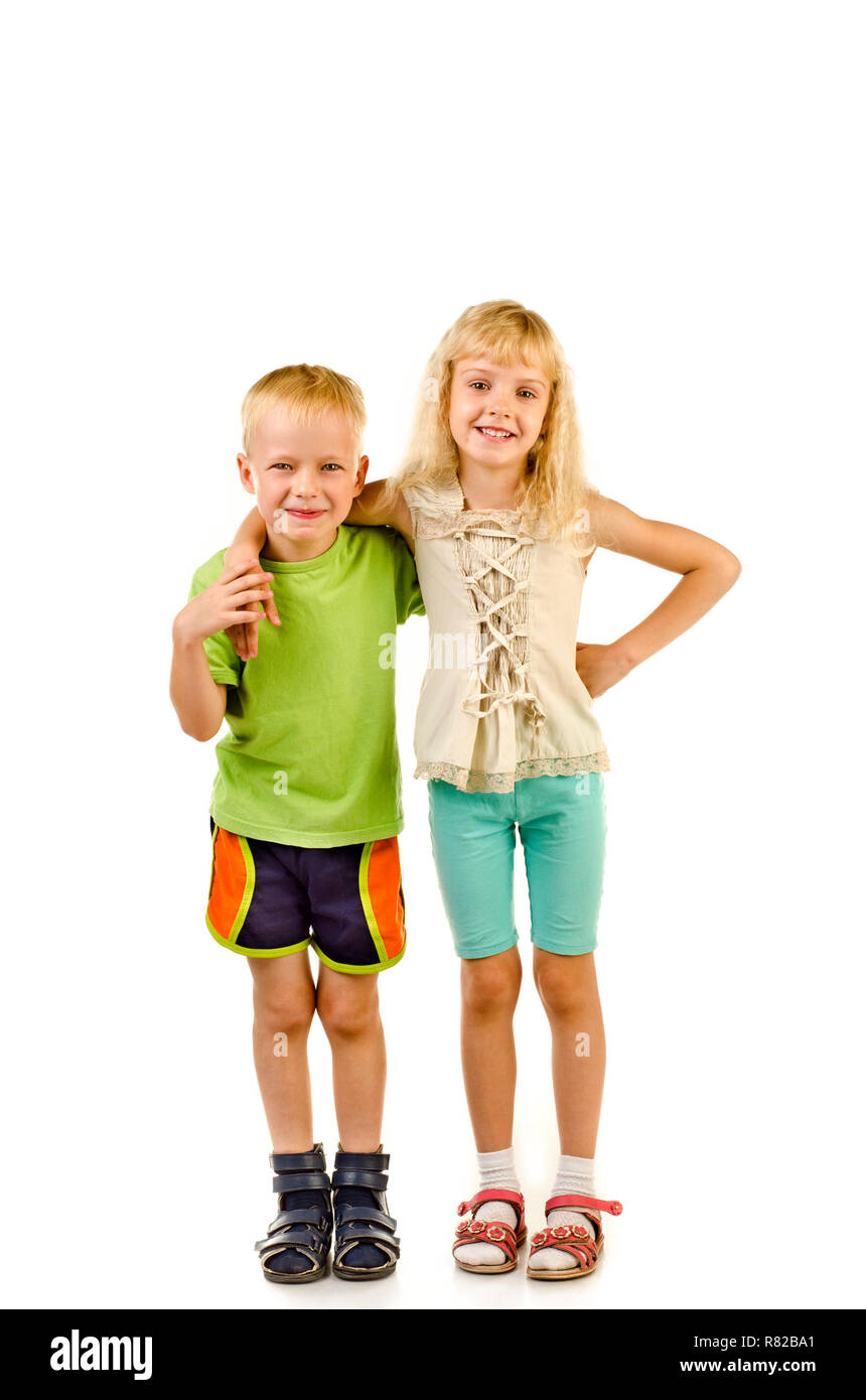 boy and girl isolated on a white background Stock Photo - Alamy