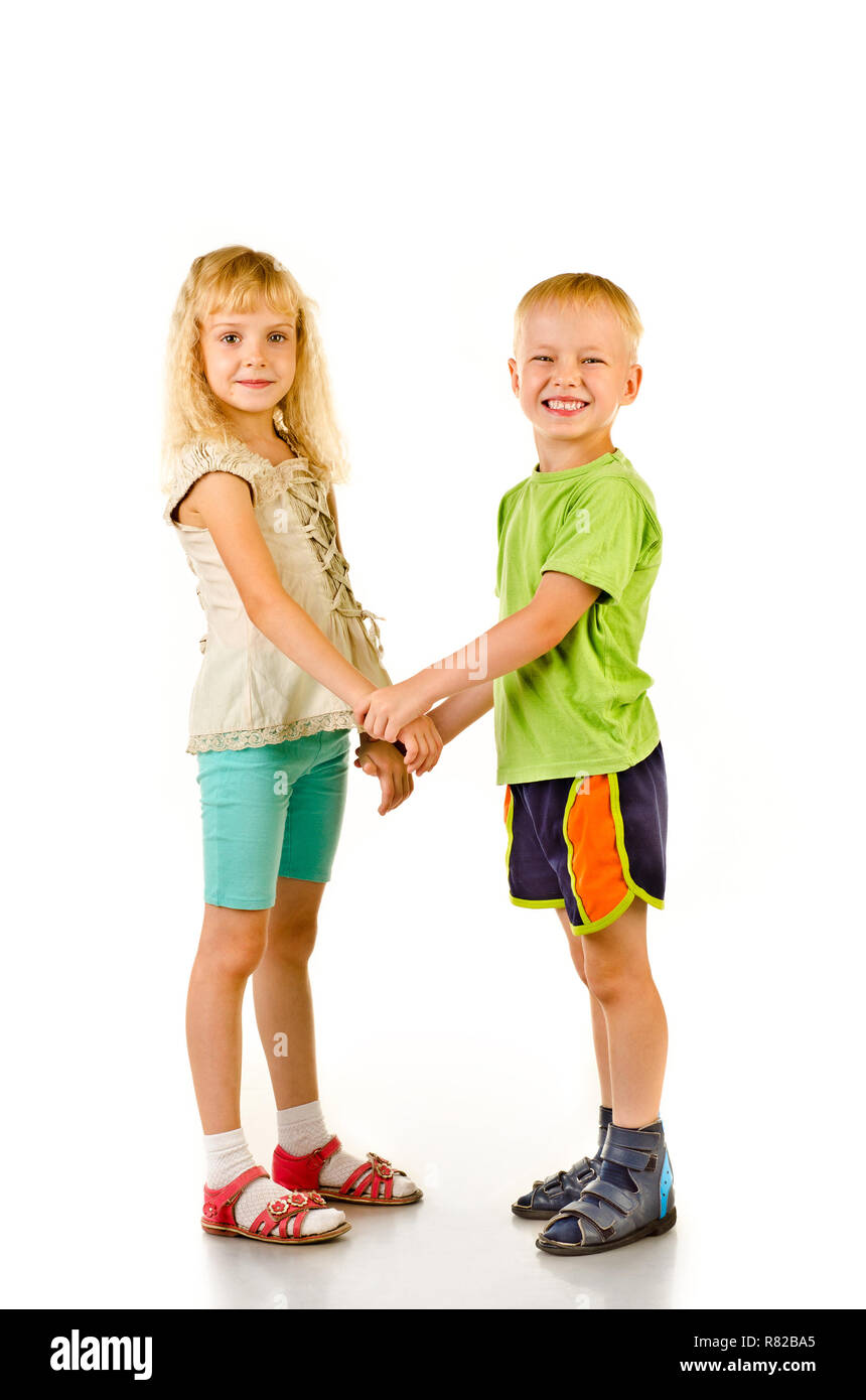 boy and girl isolated on a white background Stock Photo - Alamy