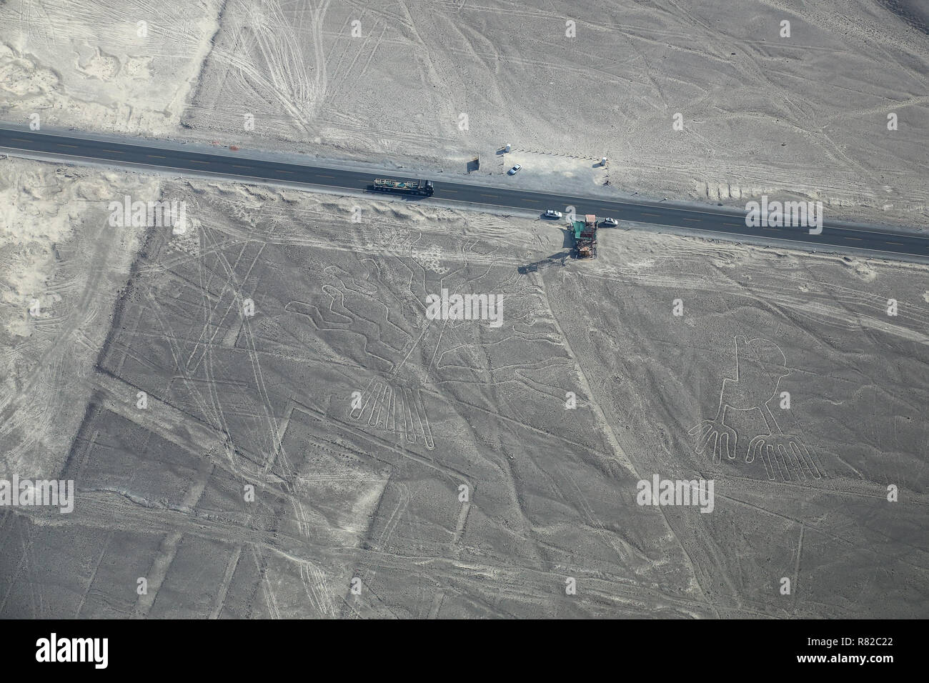 Aerial view of Nazca Lines - Tree and Hands geoglyphs, Peru. The Lines ...