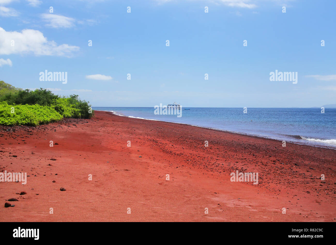 Red sand beach on Rabida Island in Galapagos National Park, Ecuador ...