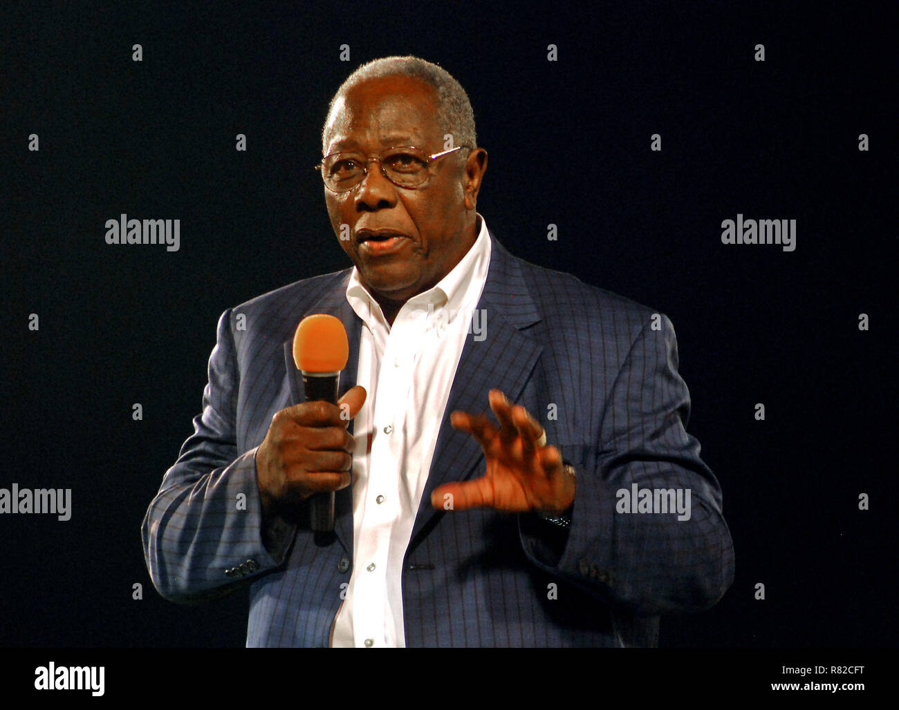 Baseball legend Hank Aaron speaks during the dedication of the Hank Aaron Childhood Home and ...