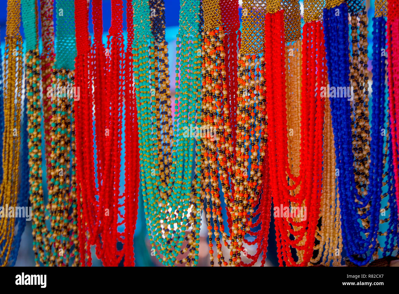 Outdoor view of colorful handmade handycrafts in a street market in ...