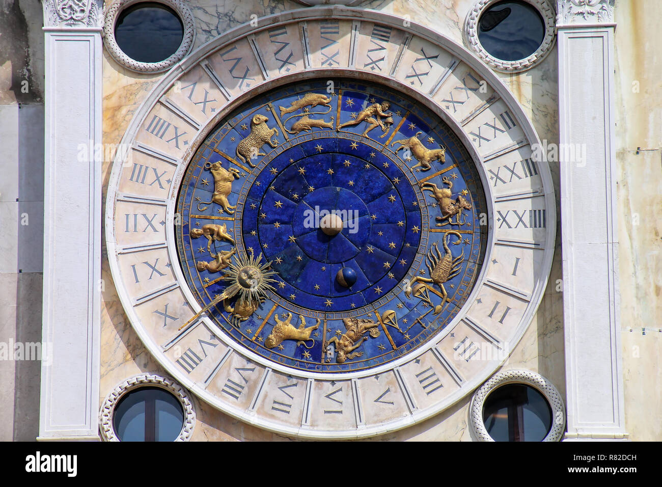Detail of the Clock Tower on Piazza di San Marco in Venice, Italy. The ...