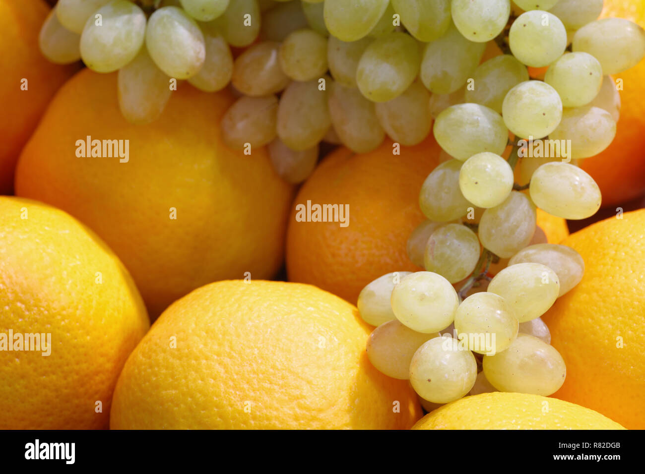Oranges and grapes fruit background Stock Photo - Alamy