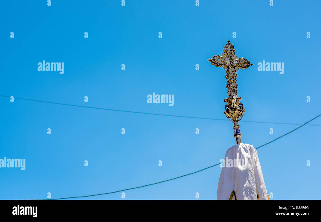 QUITO, ECUADOR- MARCH 23, 2018: Beautiful outdoor view of stoned cross ...