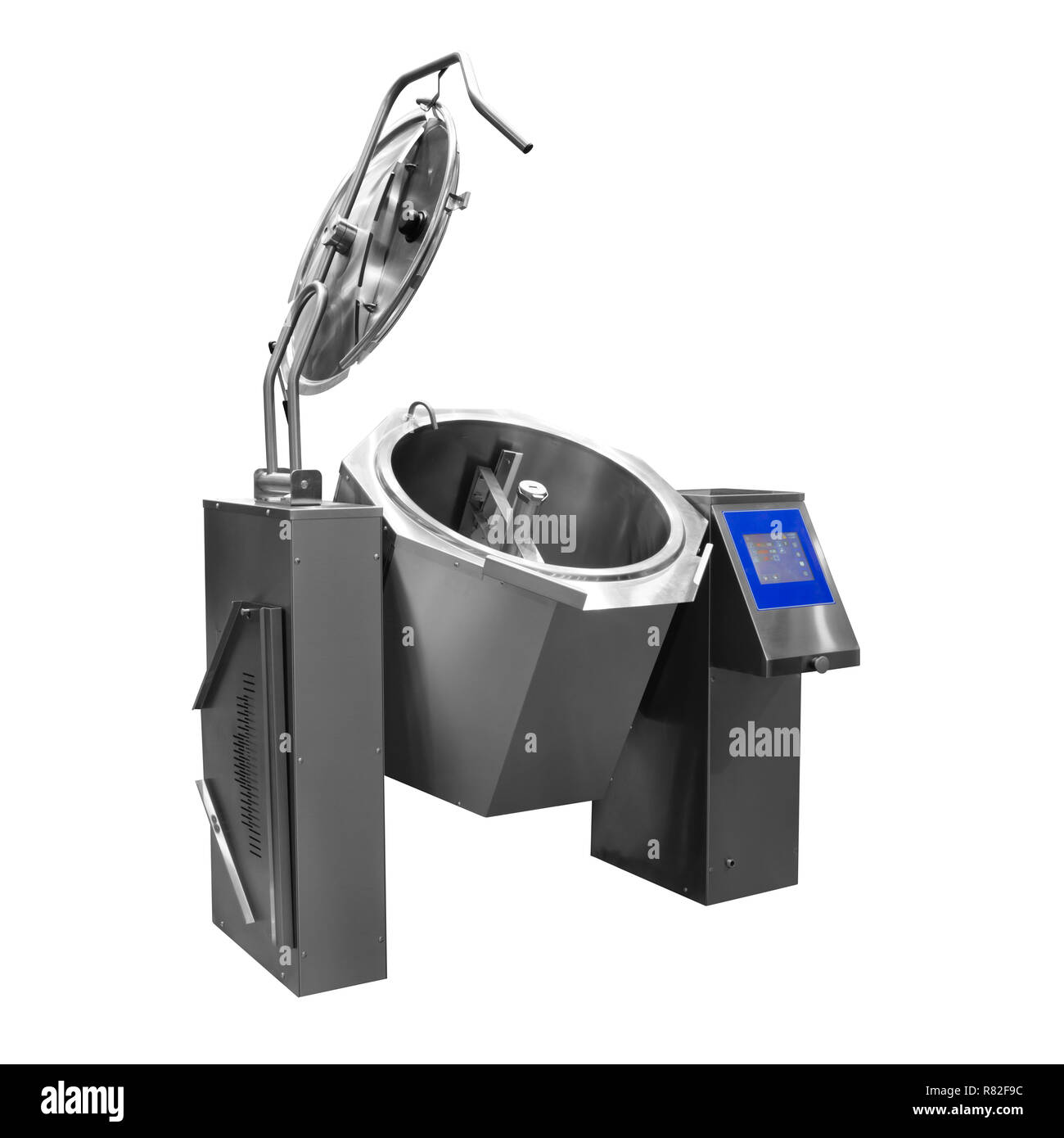 large stationary electrical kitchen pot with a cover and touch control ...