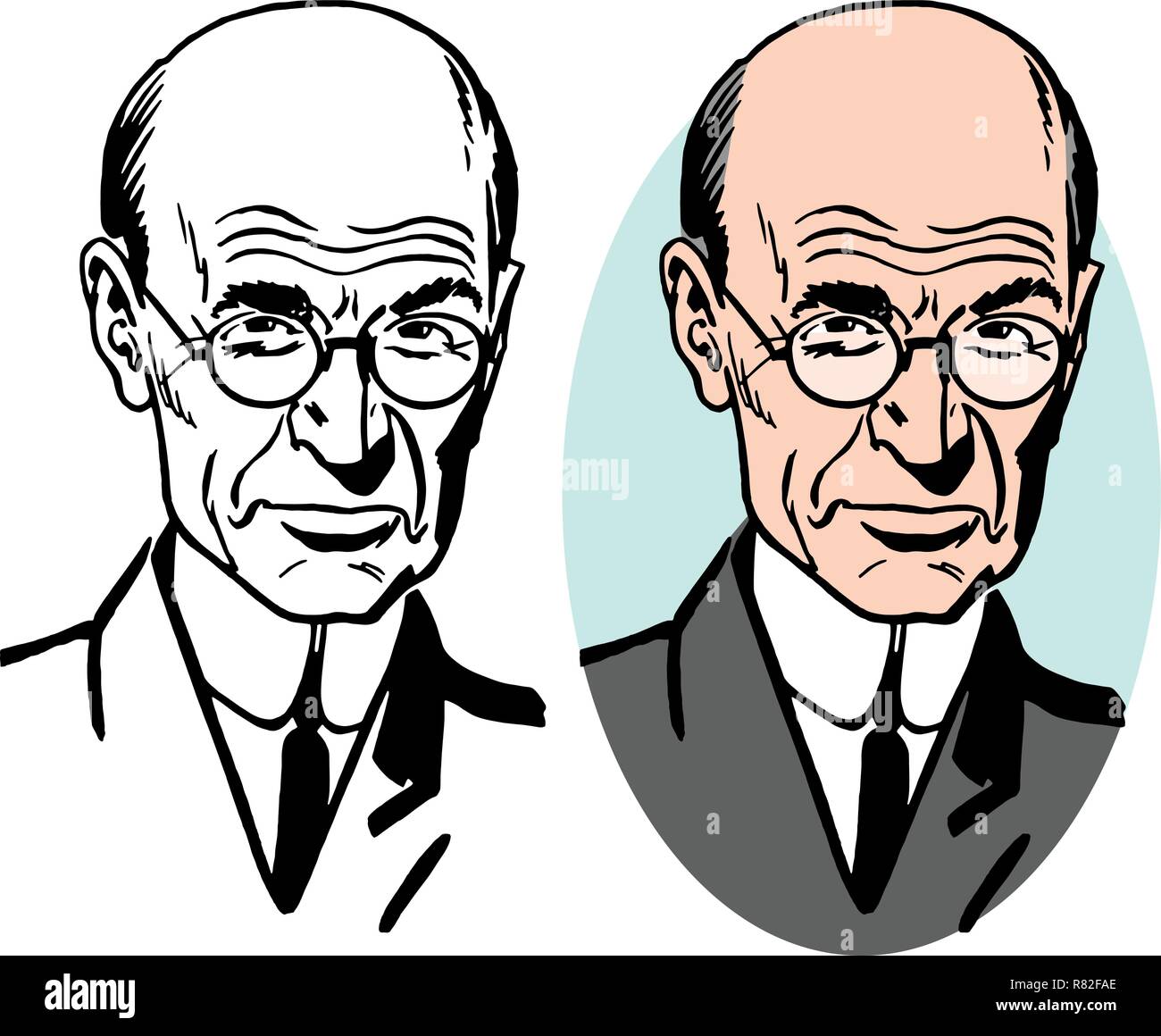 A portrait of a stern looking older bald man wearing glasses Stock ...