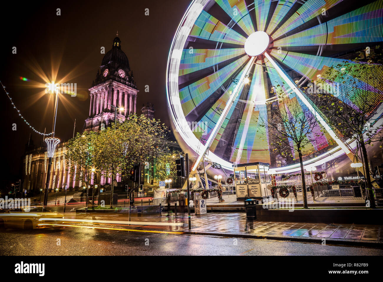 Long exposure of the big wheel tourist attraction in Leeds City Centre ...