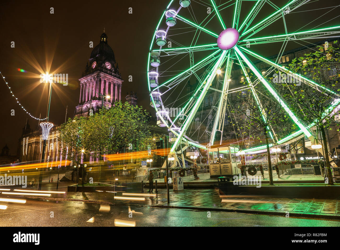 Long exposure of the big wheel tourist attraction in Leeds City Centre ...
