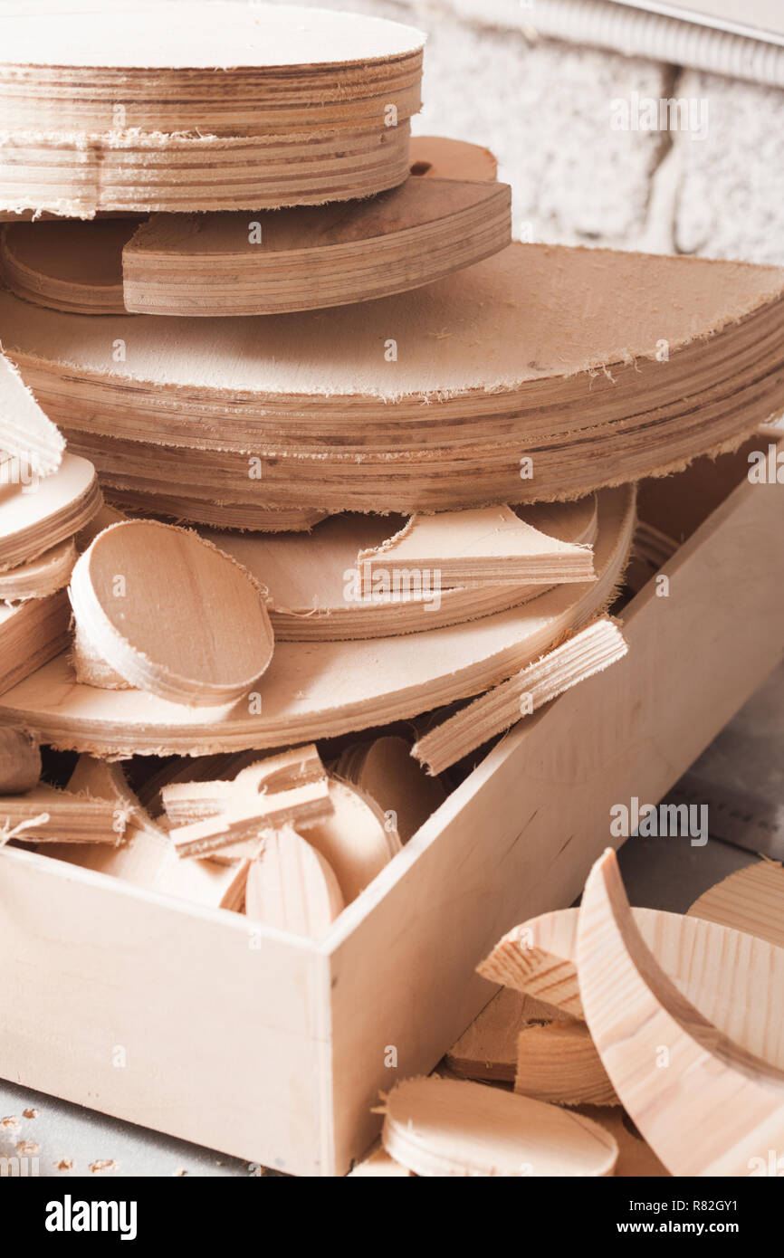 Carpentry concept. Plywood workpieces waiting for processing Stock ...