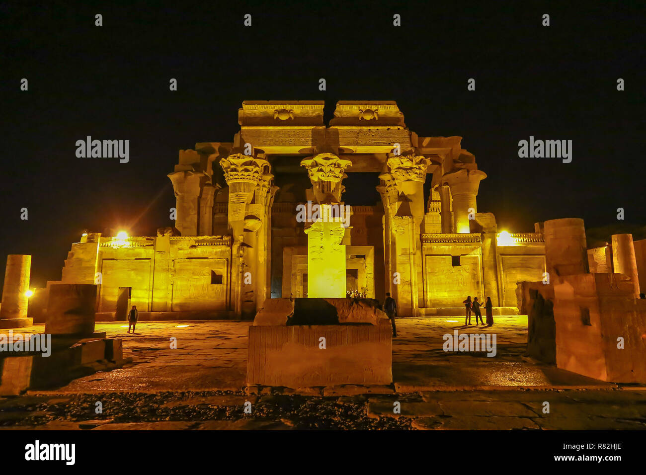Night time views of the entrance to the Temple of Kom Ombo, Aswan ...