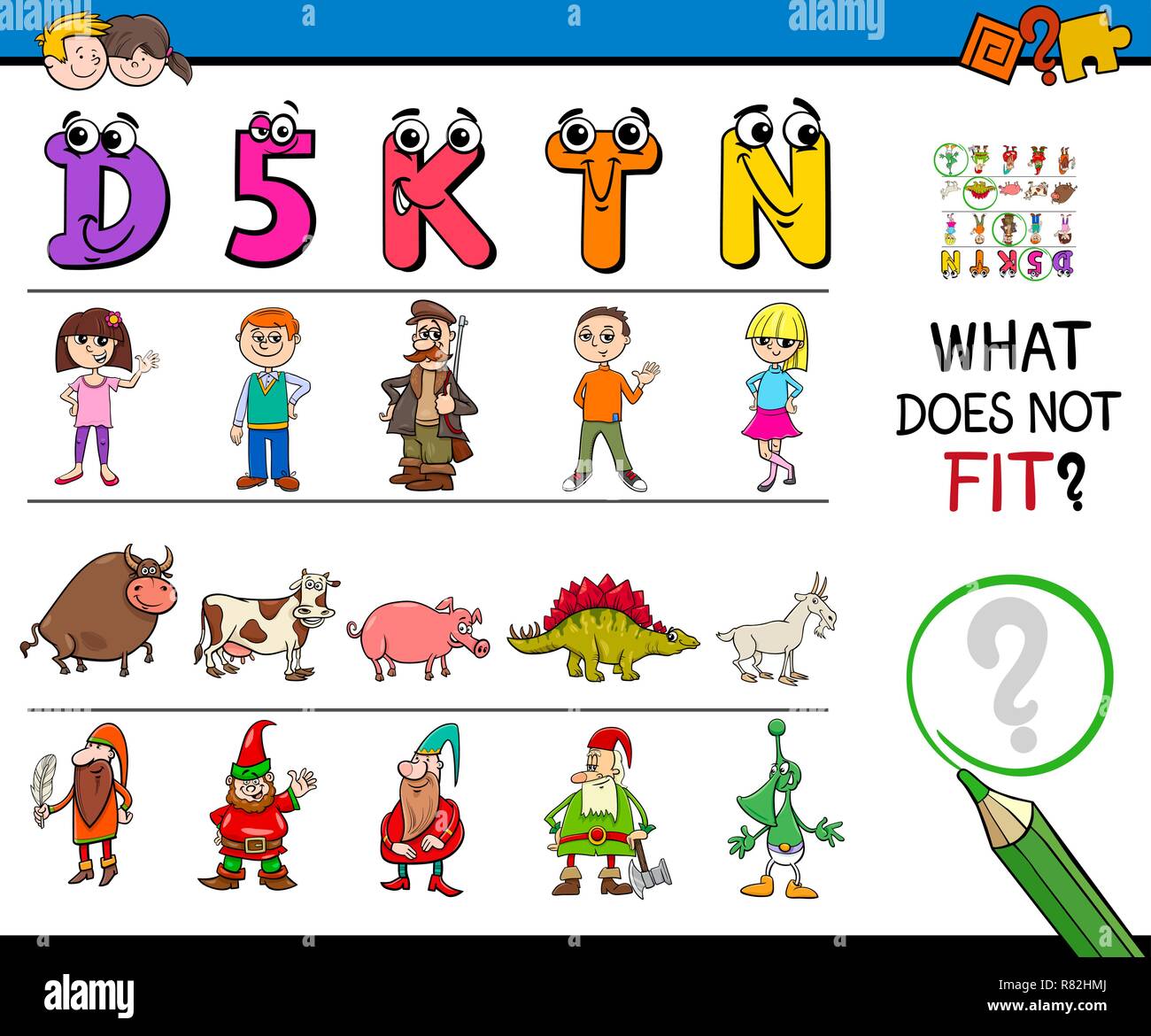 Cartoon Illustration of Finding Picture that does not Fit in a Row ...