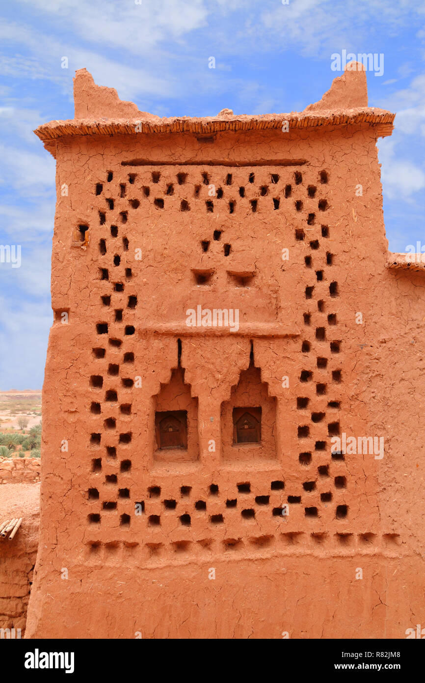 Morocco, Marrakesh, Ouarzazate. Typical adobe building facade with ...