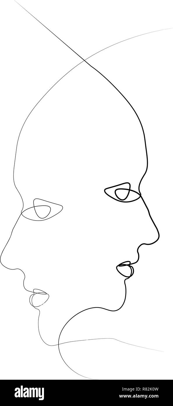 Two silhouettes of people drawn with one line. Simple vector ...