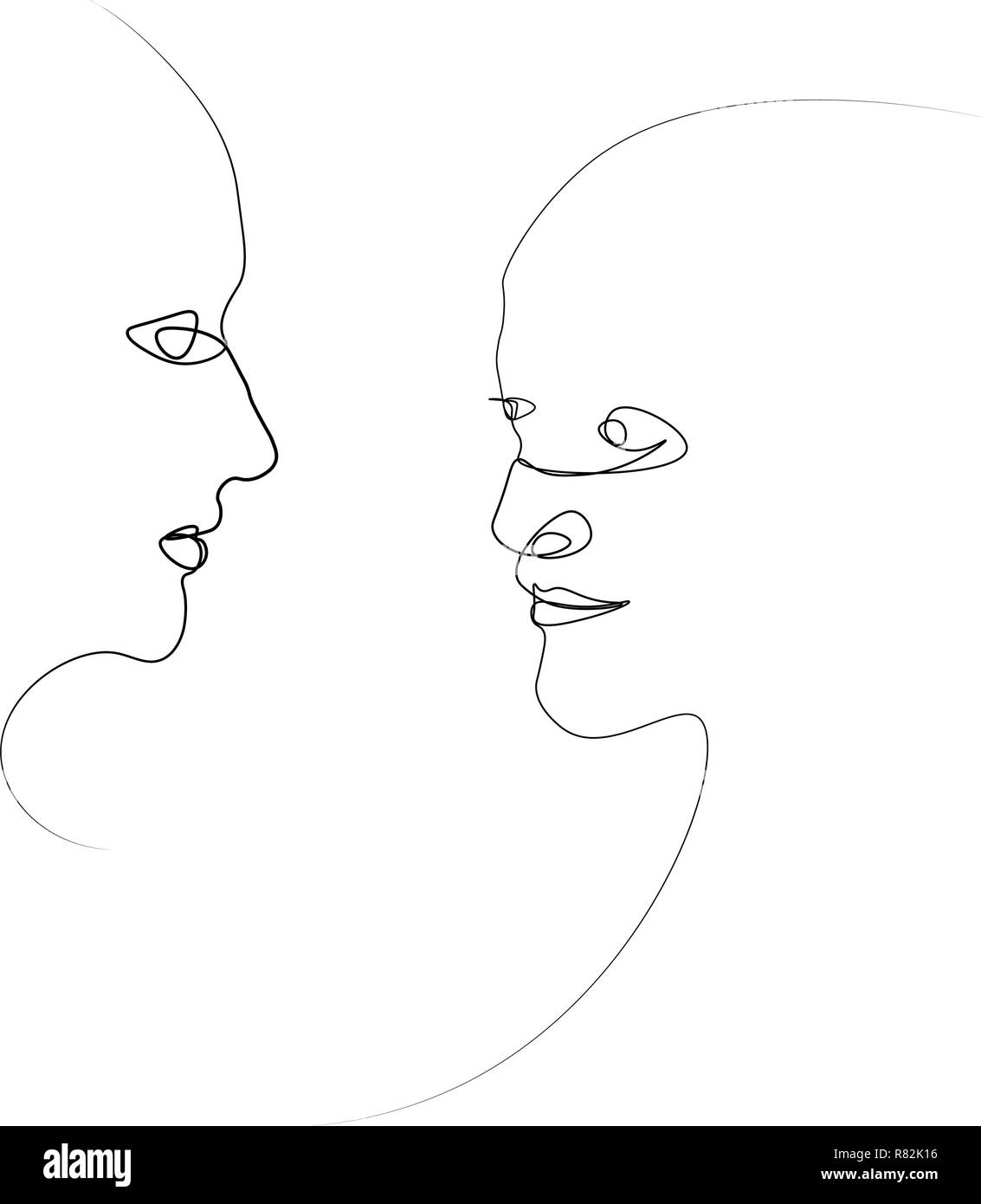 Two silhouettes of people drawn with one line. Simple vector ...