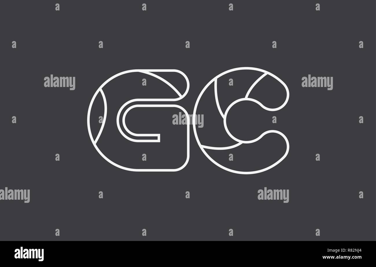 black white grey alphabet letter gc g c combination logo design ...