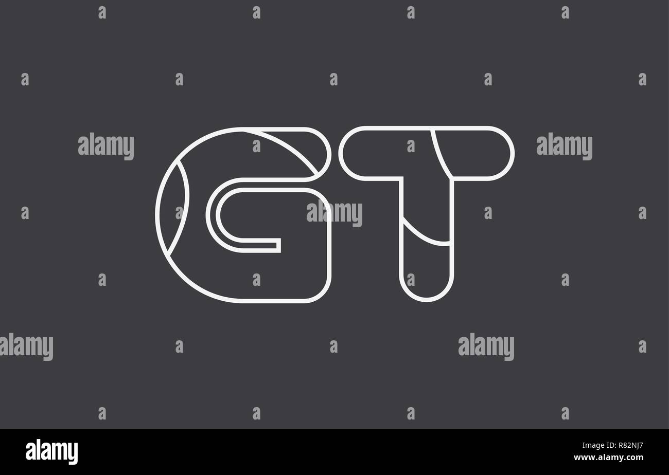 black white grey alphabet letter gt g t combination logo design ...