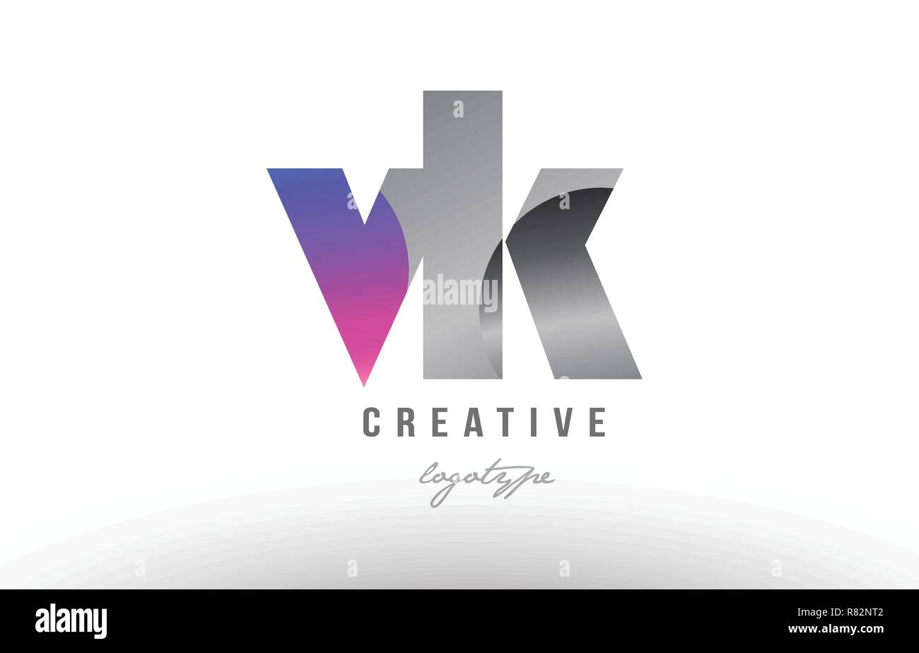 Design of alphabet letter combination vk v k silver grey metal metallic ...