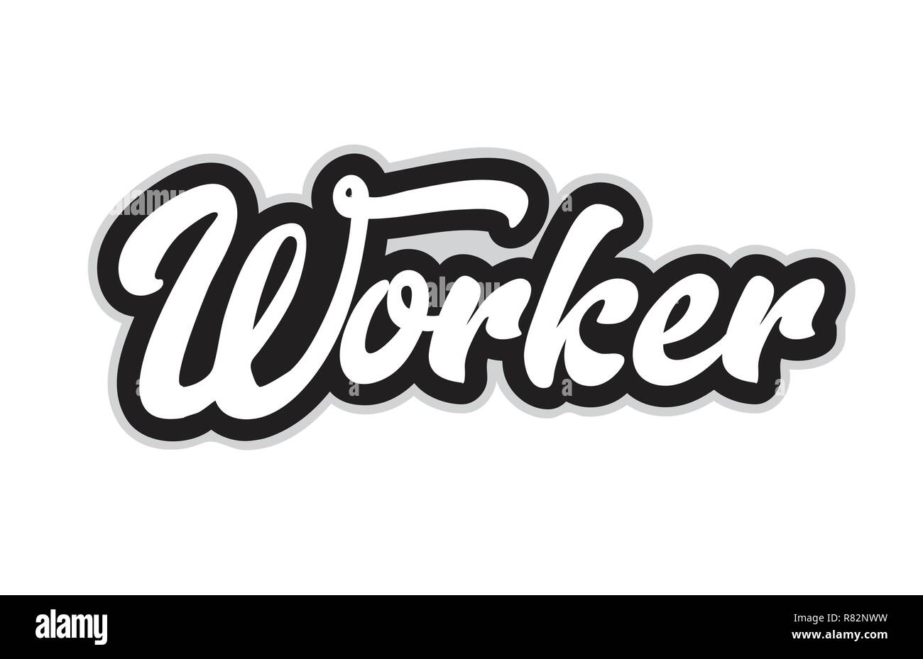 worker hand written word text for typography design in black and white ...