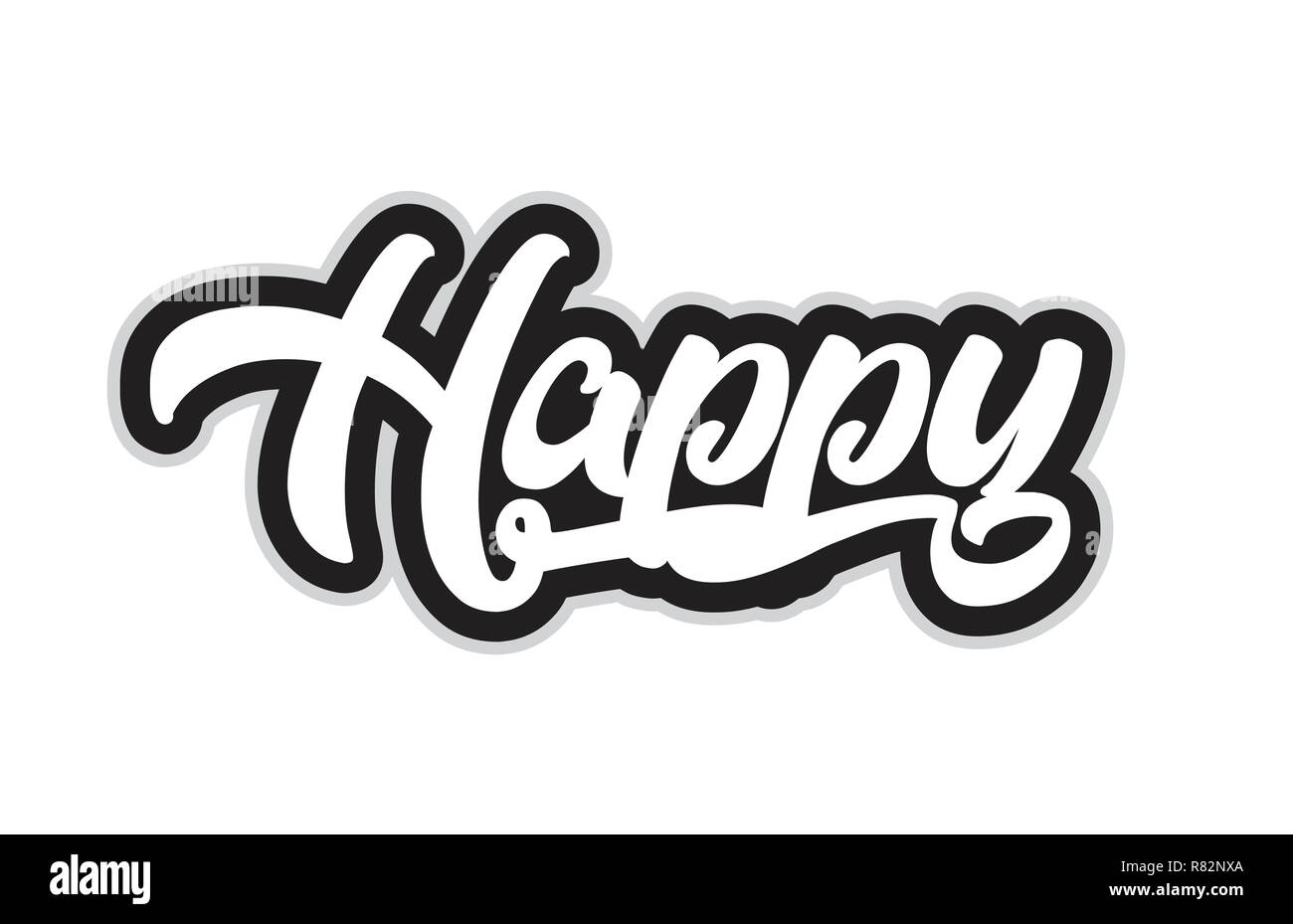 happy hand written word text for typography design in black and white ...