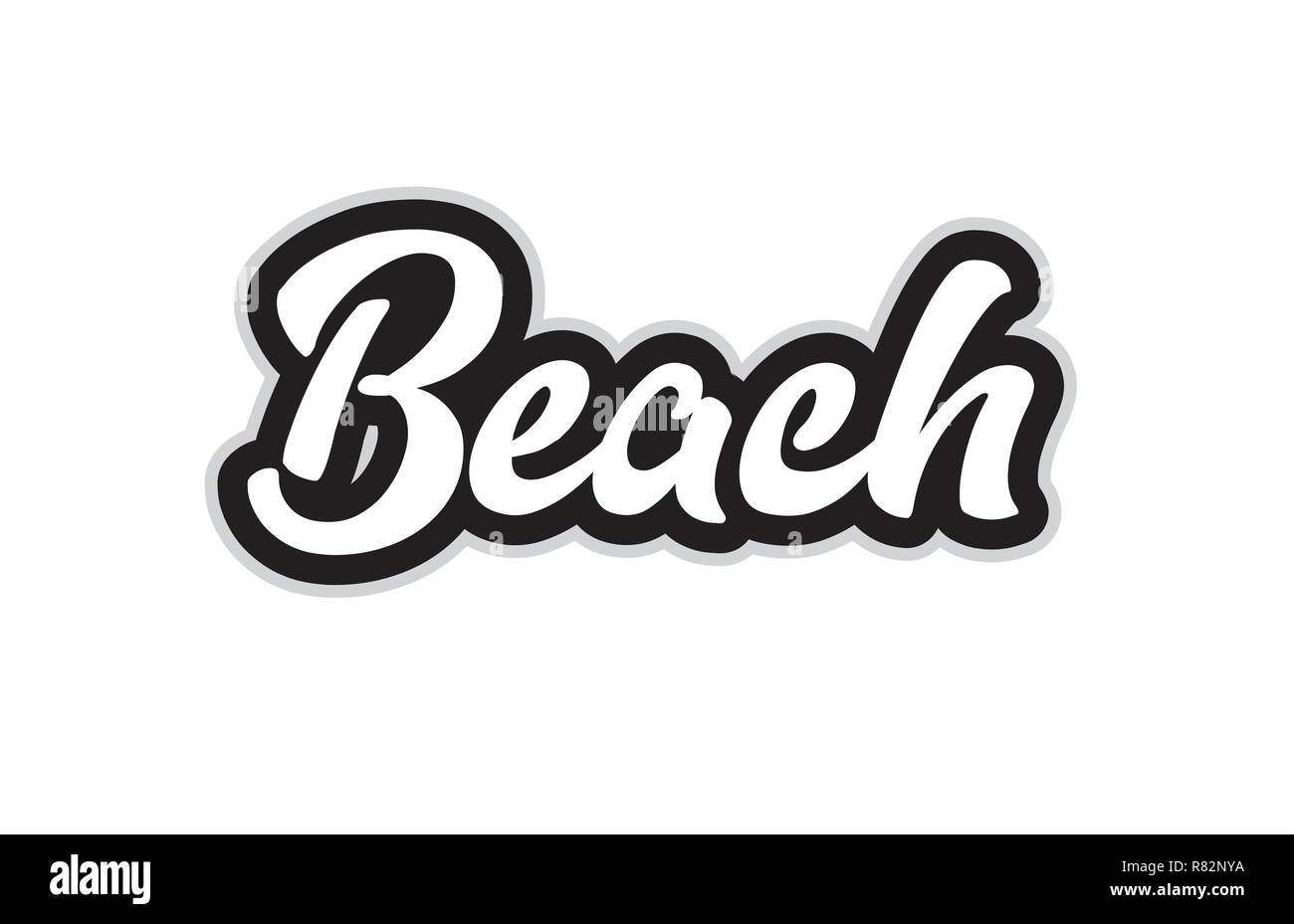 beach hand written word text for typography design in black and white ...