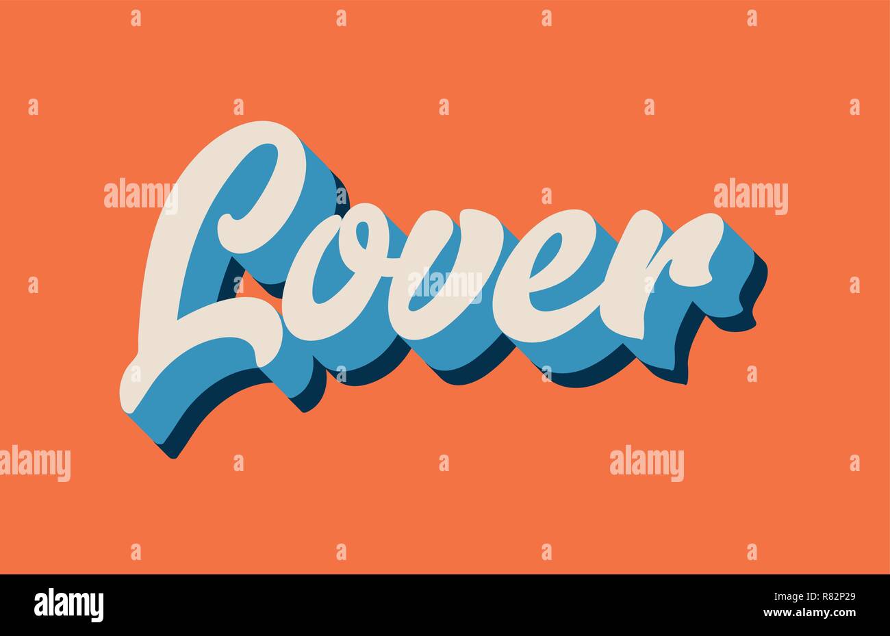 lover hand written word text for typography design in orange blue white ...