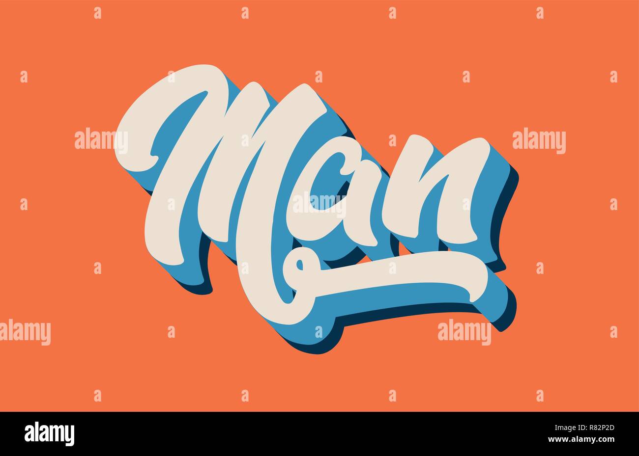 man hand written word text for typography design in orange blue white ...
