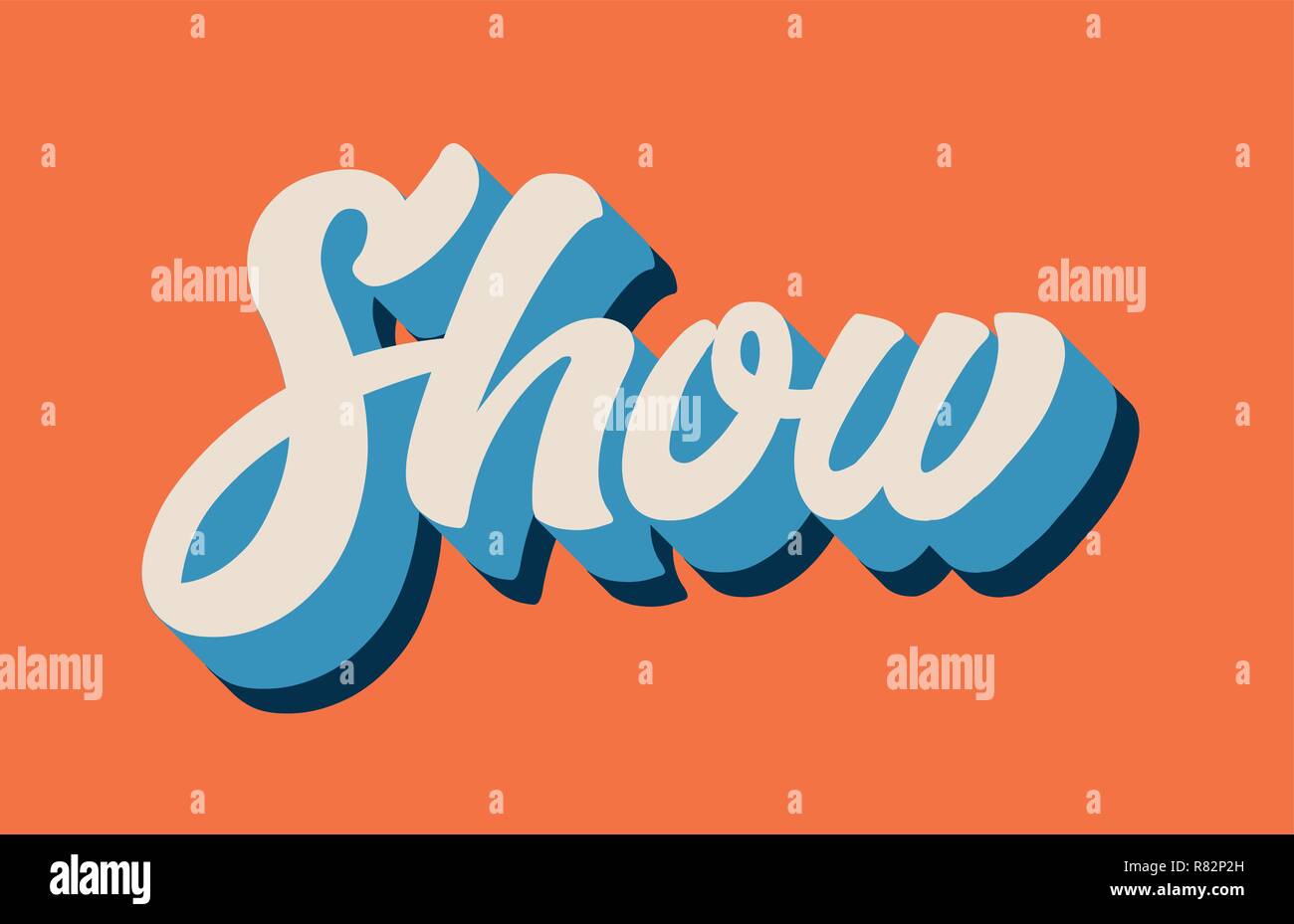show hand written word text for typography design in orange blue white ...