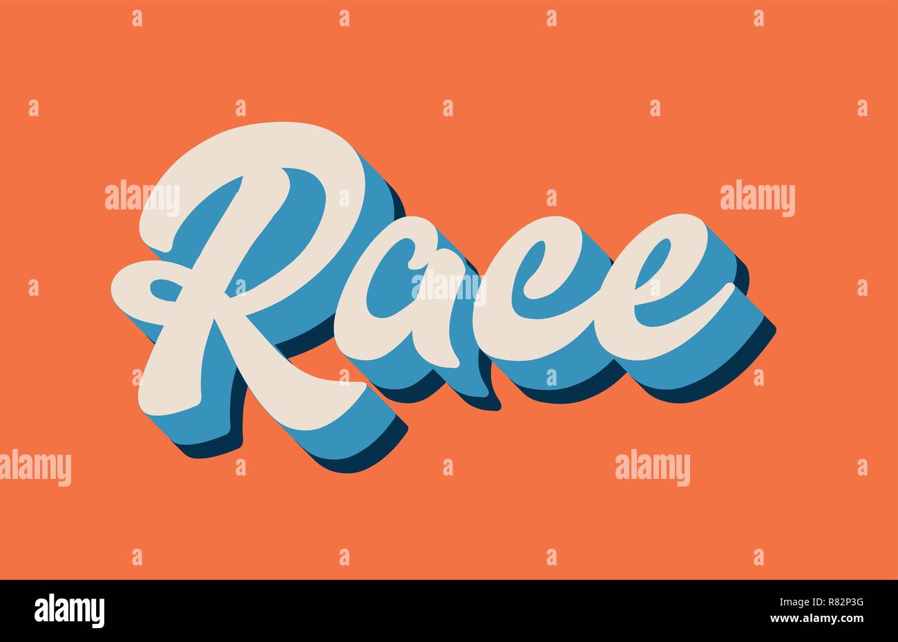 race hand written word text for typography design in orange blue white ...